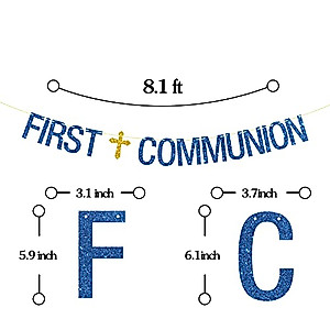 Royal Blue Glitter First Communion Banner - God Bless Banner - Kid's First Communion Party Decorations