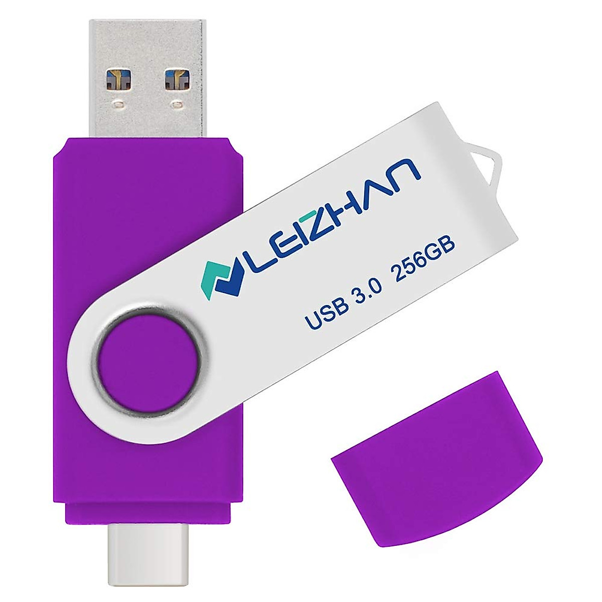 leizhan 256GB USB Flash Drive Type C Phone Picture Stick 3.0 Compatible with HTC 10, Huawei P20, Samsung Galaxy S10, S9, Note 9, S8, S8 Plus, Purple