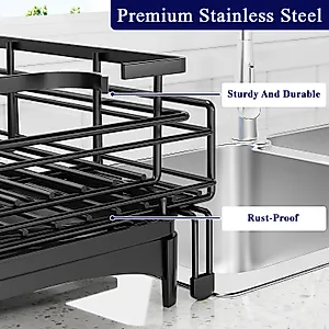 Large Dish Drying Rack,Extendable Dish Rack With Cutlery Holder, Anti-Rust Black Dish Racks For Kitchen Counter,Stainless Steel Dish Drainers For Kitchen Counter,Over The Sink Drying Rack Kitchen
