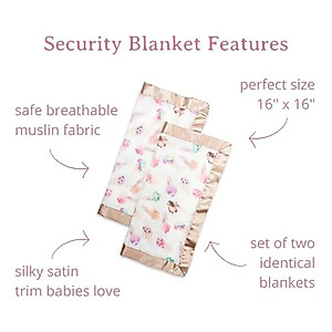 lulujo Baby Security Lovey Blankets|Unisex Softest Breathable Bamboo Viscose Cotton Muslin Security Blanket with Silky Satin Trim|Neutral Comforting Blanket for Girls & Boys|16in by 16 in|Ice Cream