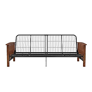 DHP Brixen Cherry Wood Arm Metal Futon Frame with 6-Inch Mattress, Full, Tan