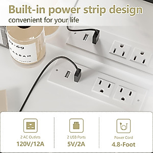 usikey Makeup Vanity with 12 Lights, Vanity Desk with Power Outlet, Makeup Vanity Table with 5 Drawers, Large Mirror, Dressing Vanity Table with Stool for Bedroom, Bathroom, White