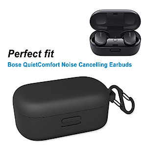 for Bose QuietComfort Earbuds Case Cover (Not fit for Bose Sport Earbuds), Portable Silicone Protective Case with Carabiner (Black)
