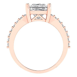 2.43 Ct Princess Cut Clear Simulated Diamond 14K Rose Gold Solitaire with Accents Engagement Promise Bridal Ring Size 4.5