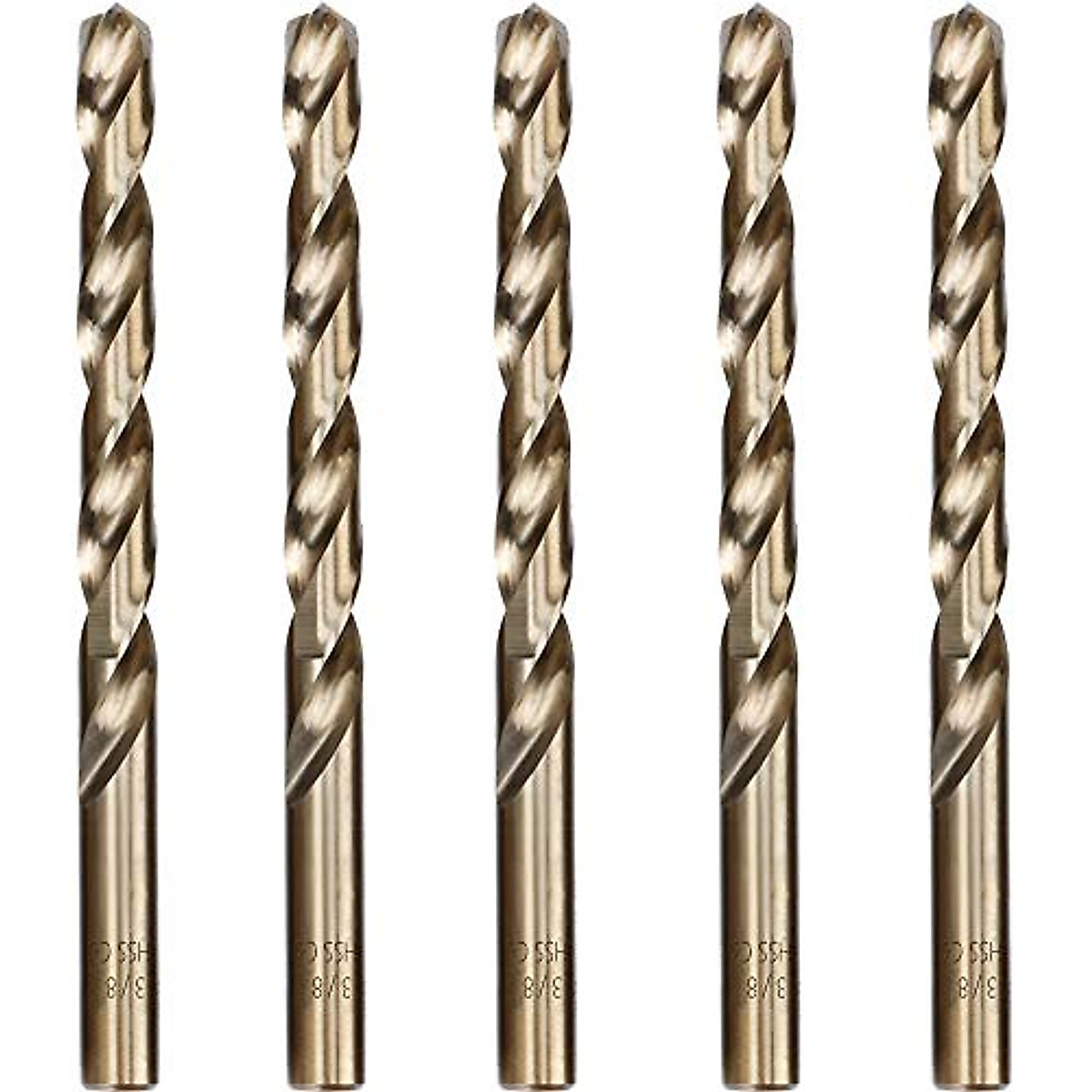 Hymnorq 3/8 Inch Fractional Size M35 Cobalt Steel Twist Drill Bit Set of 5pcs, Jobber Length and Straight Shank, Extremely Heat Resistant, Perfect Drilling in Stainless Steel and Cast Iron