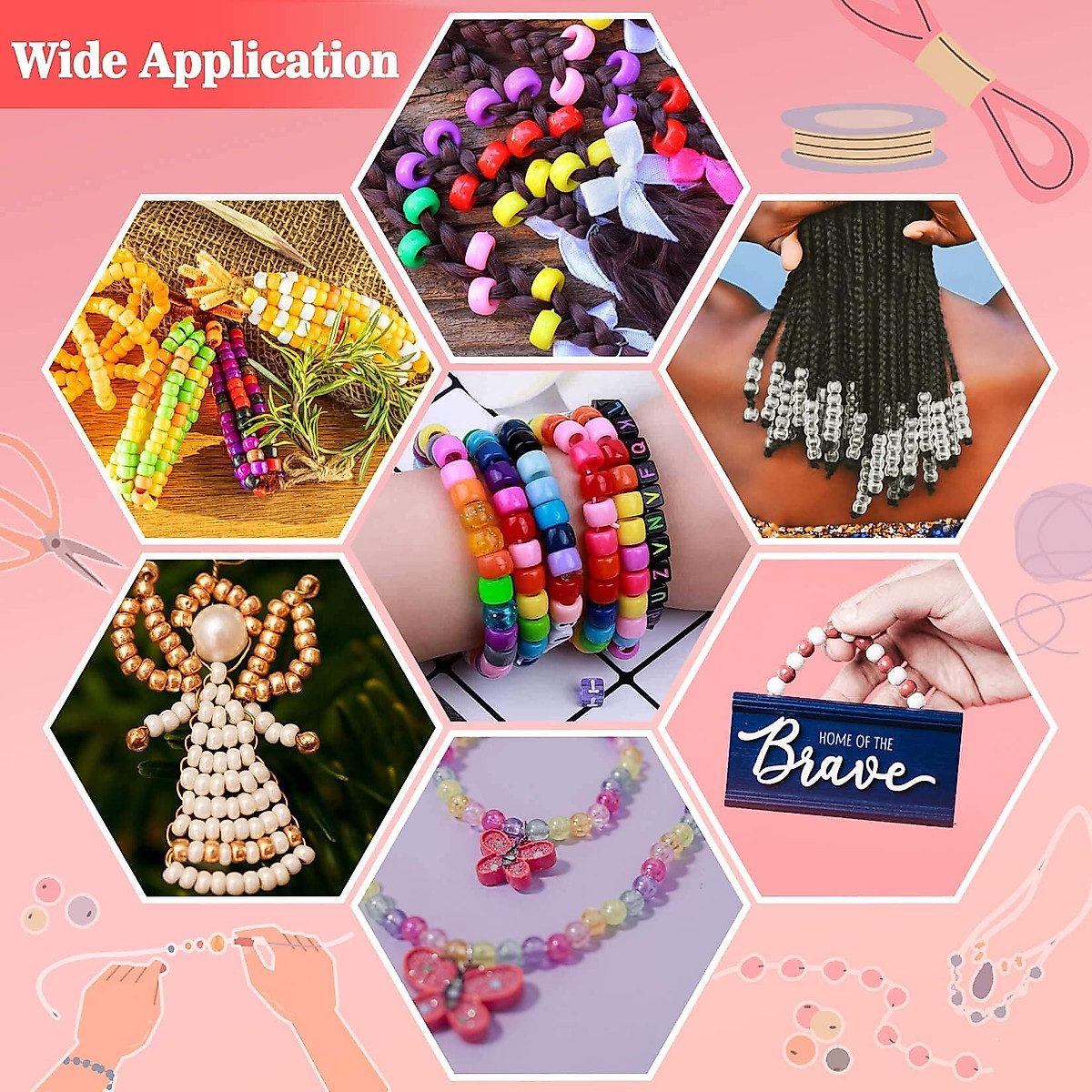 Sukh 1000+ Pcs Clear Pony Beads - Plastic Bracelet Beads 6x9mm Crystal White Pony Beads for Bracelets Making Hair Beads for Braids DIY Crafts Key Chai Jewelry Making Home Decor Pony Beads Bulk