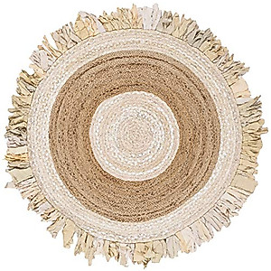 SAFAVIEH Cape Cod Collection 4' Round Beige / Natural CAP701B Handmade Boho Fringe Jute & Cotton Area Rug