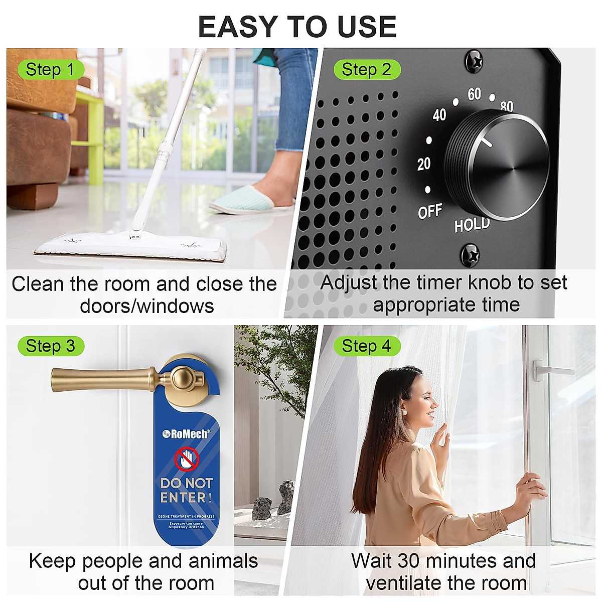 ROMECH Ozone Generator 30,000mg/h, High Capacity Ionizer Air Purifier Ozone Odor Eliminator for 4000sq.ft. Home, Basement, Kitchen (Black)