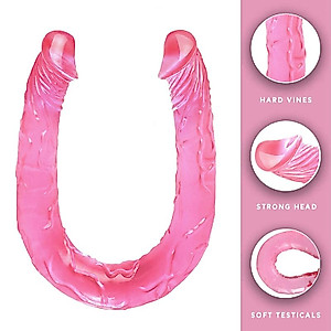 Double Headed Offer Leisure Pink 18.11 inches Both Ends Silicone Strong Suction Cup for Hands-Free Realistic Classic Double-Ended Wand Obtain Maximum Enjoyment for Women - XjmFx26-18