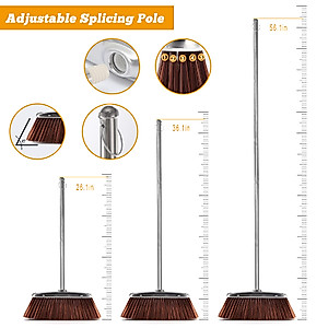 Broom and Dustpan Set with Long Handle, Heavy Duty Broom with Dustpan Combo Set, Windproof Upright Stainless Steel Dust Pan with Kitchen Brooms for Home Office Lobby Indoor Outdoor Use, Brown