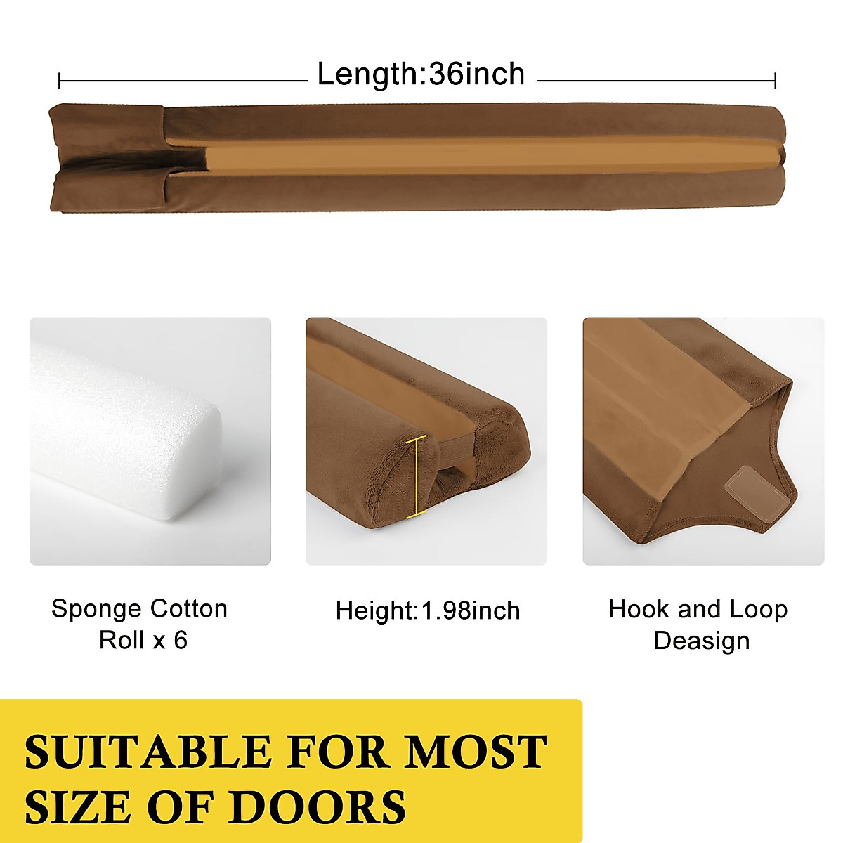 fowong Door Draft Stopper 36 Inch Soundproofing Draft Stoppers Seal for Interior Exterior Doors, Adjustable Window Breeze Blocker, Brown