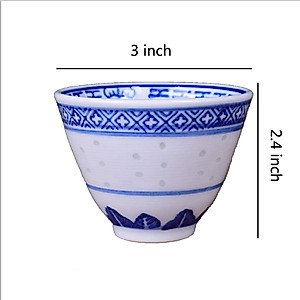 Woonsoon Chinese Handmade Kungfu Tea Cup 70 ml, Set of 8 Bone China Blue and White Tea Cups,Ceramic Tea Mugs Without Handles,Best Gift
