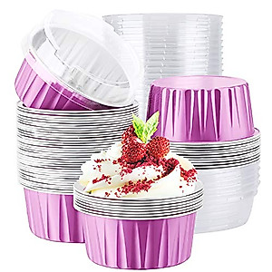 Cupcake Liners, EUSOAR 50pcs 5oz 125ml Disposable Ramekins, Aluminum Foil Muffin Liners Cups, Disposable Aluminum Foil Cupcake Baking Cups Holders Cases Boxes Containers Pans