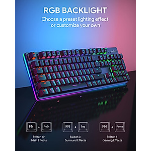 Aglaia Mechanical Gaming Keyboard, RGB Backlit 104 Keys Wired Keyboard Blue Switches, 12 Lighting Effects, Customizable Keys, Programmable Macro, Durable & Ergonomic for Windows Mac Computer Desktop