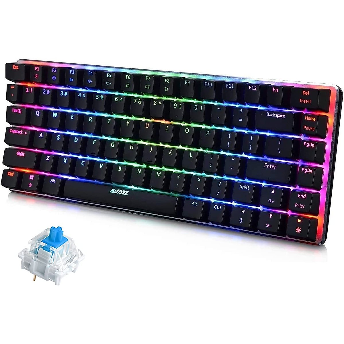 LexonElec RGB LED Backlit Wired Mechanical Gaming Keyboard,AK33 82 Keys Compact Metal Panel Computer Keyboard with 20 Lighting Effect Modes for Windows PC Gamers(RGB Black Switch)