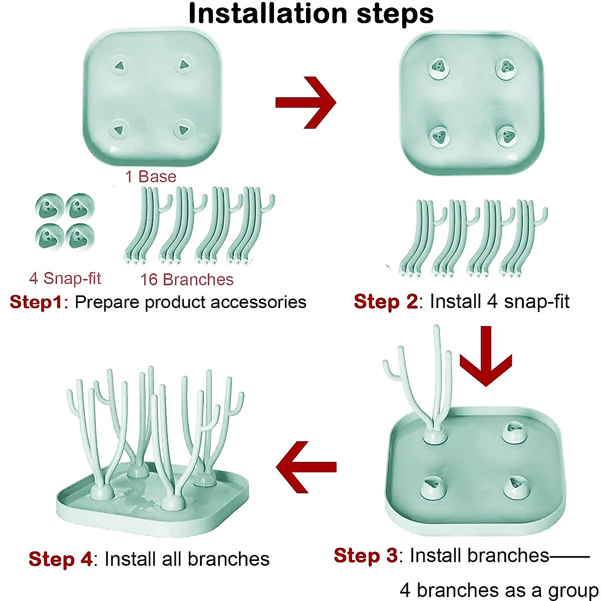16 Branches Baby Bottle Drying Rack Bottle Dryer Holder for Reusable Baggies, Nipples, Cups, Pump Parts and Accessories