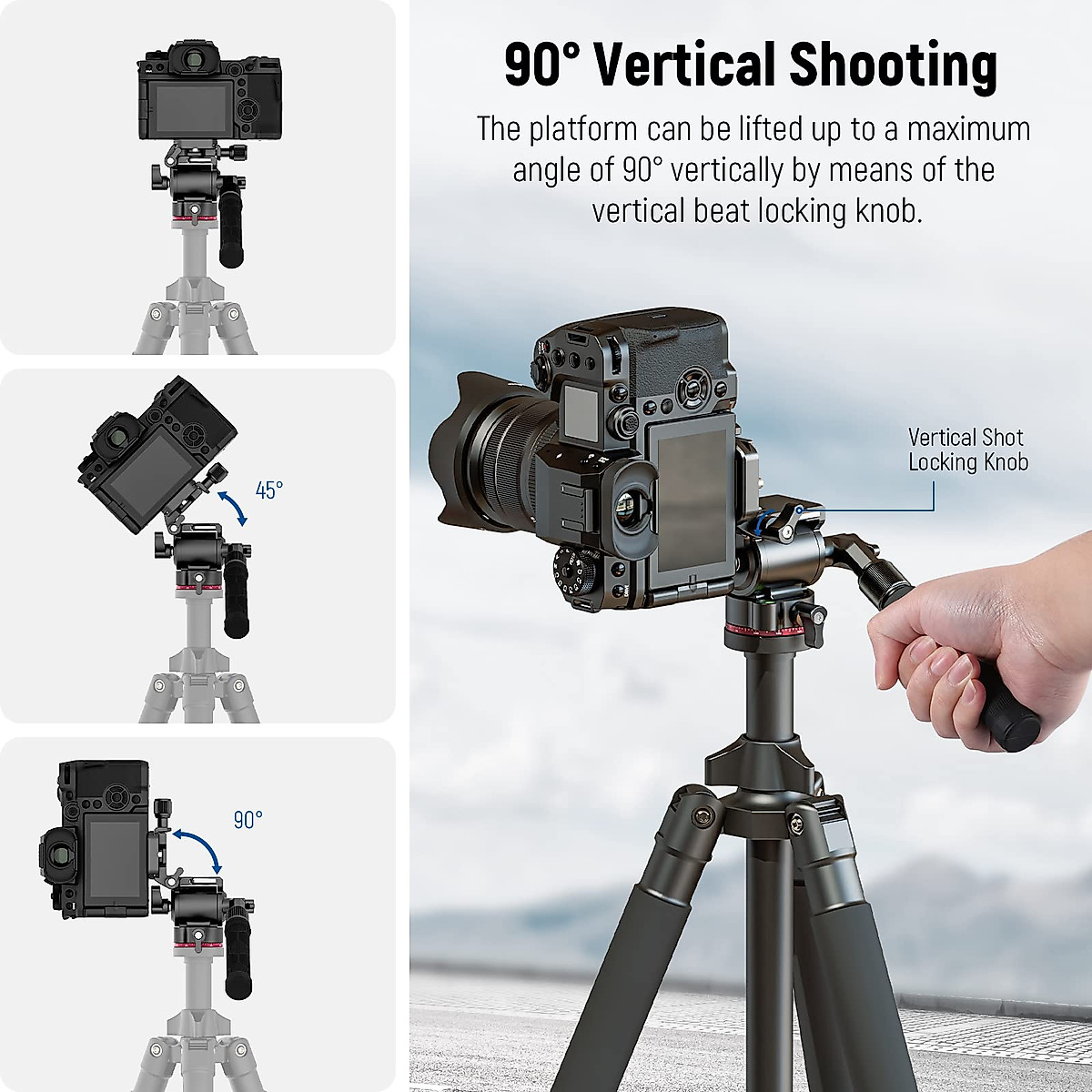NEEWER Video Tripod Head Upgraded with Vertical/Horizontal Switch, Compact Metal Pan Tilt Fluid Head with Arca Type QR Plate & Telescopic Handle, 1/4” Screw for Camcorder/DSLR, Max Load 3kg, GM26