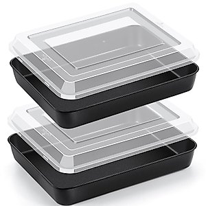 TeamFar Lasagna Pan with Lid, (2 Pans + 2 Lids), 12.5’’ Coated Lasagna Dish Rectangular Cake Brownie Baking Pan with Stainless Steel Core & Non Stick Coating, Healthy & Oven Safe, Easy Clean