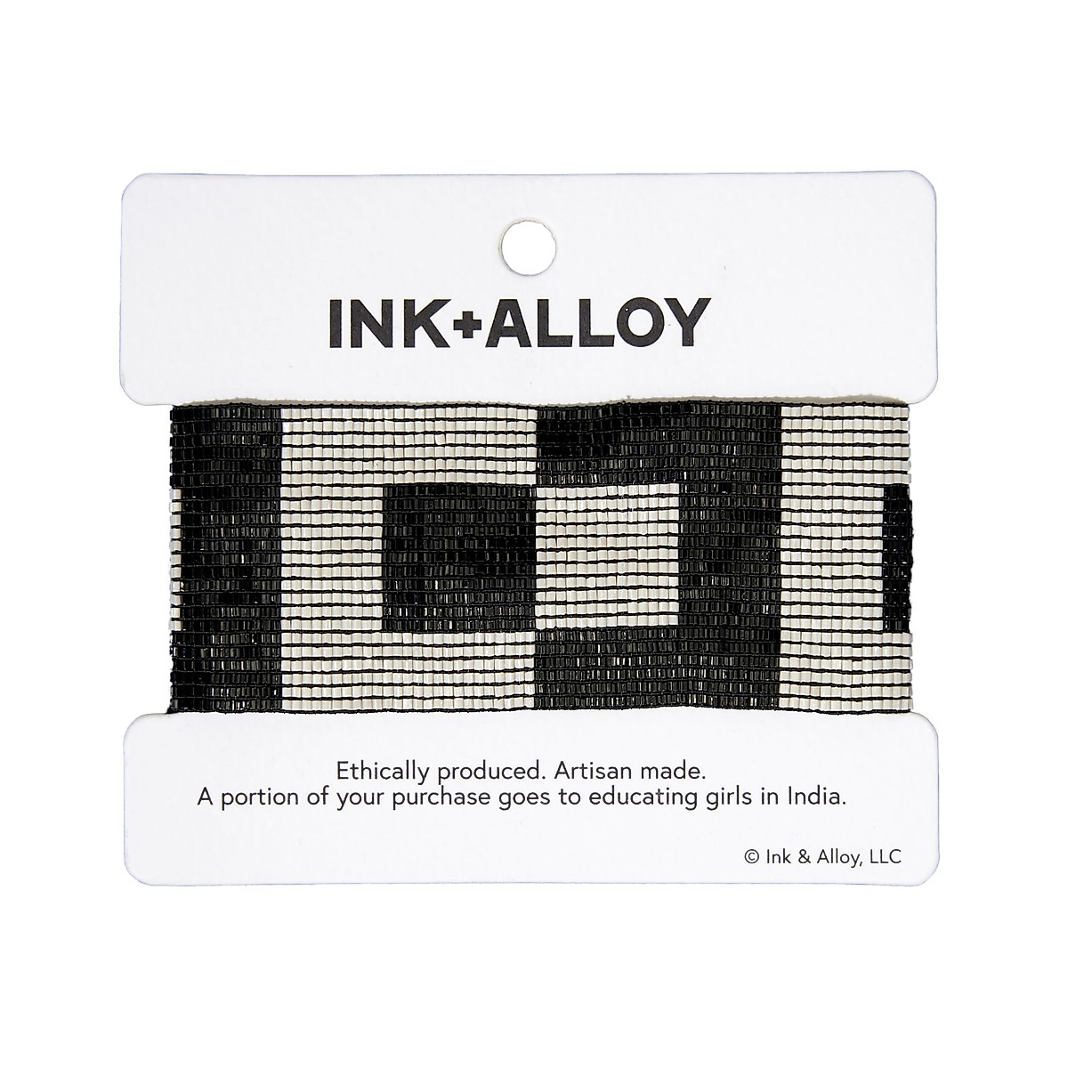 INK + ALLOY Women's Brooklyn Luxe Stretch Beaded Cuff Bracelet Handmade Jewelry for the Modern Bohemian (Black + White Checkered)