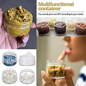 2oz Plastic Jars Round Cosmetic Containers with Lids | 20 Gram Clear Small Sample Containers (Set of 48) for Cream, Body Butter, Eye Shadow, Rhinestone, Lip Scrub, Travel - Labels & Spatulas