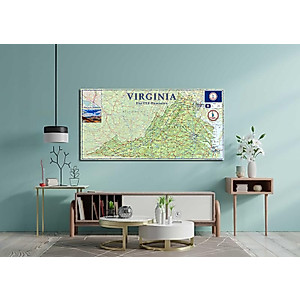 Physical Map of Virginia State - 11.3 x 23.3 Inches - Paper Laminated