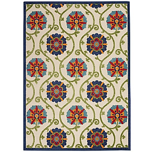 Nourison Aloha Indoor/Outdoor Blue/Multicolor 5'3" x 7'5" Area -Rug, Easy -Cleaning, Non Shedding, Bed Room, Living Room, Dining Room, Deck, Backyard, Patio (5x7)