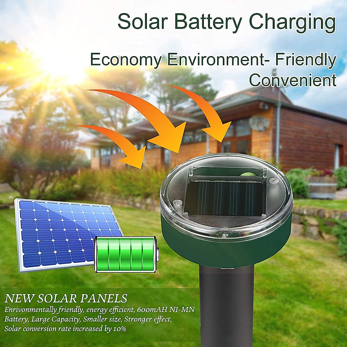 JL JIA LE Solar Mole Repellent 8 Pack Outdoor Ultrasonic Gopher Control Spikes Waterproof Sonic Device Ultrasonic Gopher Repellent