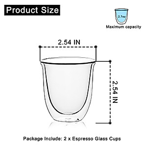 ZONEYILA Double Walled Espresso Glass Cups, Insulated Glasses Coffee Mug, Clear Borosilicate Glass Demitasse Cups, Suit for Hot/Cold Drinks, 2.7 Ounces/77 Milliliters, Set of 2