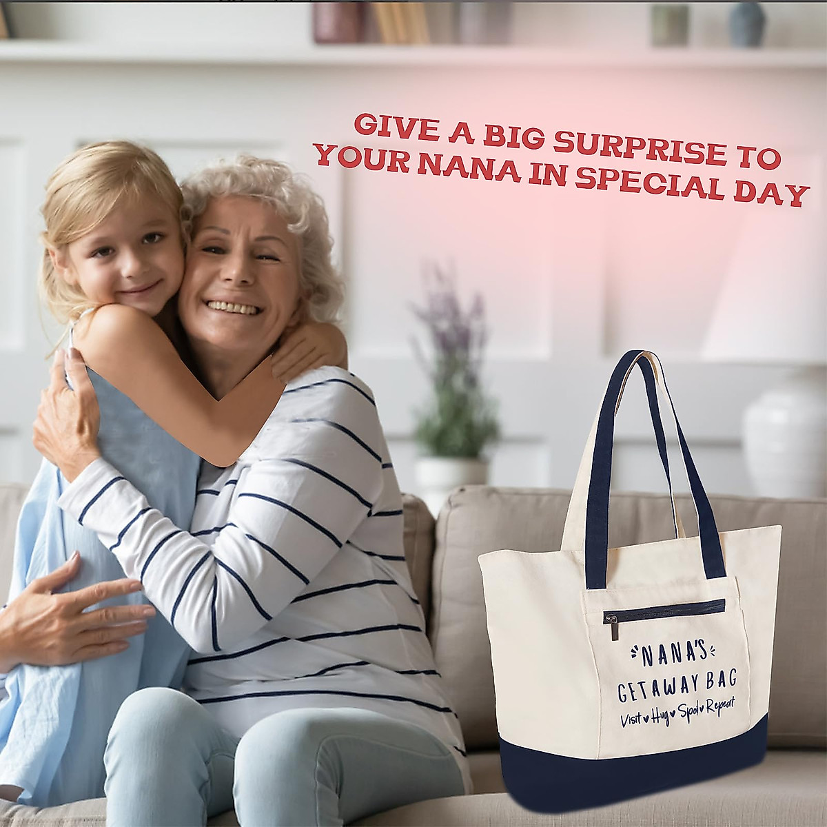 SELORY Christmas Nana Gifts for Grandma,Nana Gifts,Grandma Birthday Gifts Tote Bag,Gigi Gifts for Grandma,Mimi Grandma Gifts from Grandchildren Granddaughter Grandson Grankids,Great Grandma Gifts