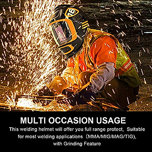 HZXVOGEN 3.94"X3.66" Large Viewing Screen True Color Solar Powered Auto Darkening welding Helmet 4 Arc Sensor Wide Shade 4~5/9-9/13 for TIG MIG Arc Weld Grinding Welder Mask (Model:LY800F)