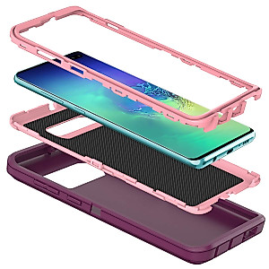I-HONVA for Galaxy S10 Plus Case Shockproof Dust/Drop Proof 3-Layer Full Body Protection [Without Screen Protector] Rugged Heavy Duty Cover Case for Samsung Galaxy S10 Plus,Purple/Pink