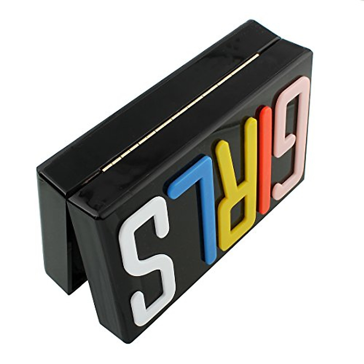 YYW Women's Rectangular Acrylic Lucite GIRLS Evening Bag Party Clutch Handbag, Black