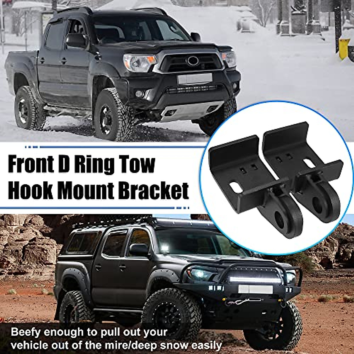 X AUTOHAUX 2 Pcs Front Tow Hook D Ring Mounting Bracket Tow Hook Bracket Kit for Toyota Tacoma 2009-2021 Front Bumper D-Ring Shackle Bracket Steel Anti Rust Coating Black