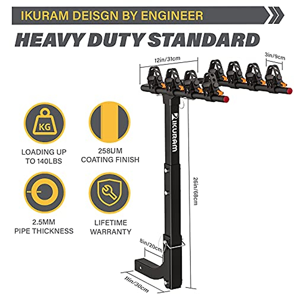 IKURAM R 4 Bike Rack Bicycle Carrier Racks Hitch Mount Double Foldable Rack for Cars, Trucks, SUV's and minivans with a 2" Hitch Receiver