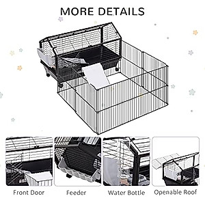 PawHut 2-Level Rolling Small Animal Playpen & Cage, Foldable Small Rabbit Fence, Guinea Pig House, Hedgehog Cage, Water Bottle, Water Bowl, Pet Exercise Pen, 35" L