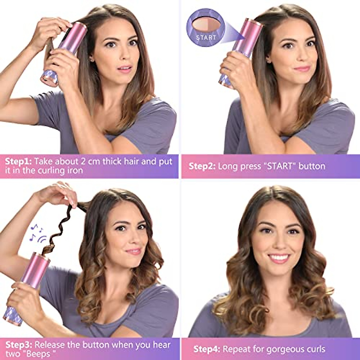 Automatic Curling Iron, Anti-Scald Hair Curler, Rotating Curling Iron 1 Inch Hair Tools, 6 Temps & 11 Timers, Portable Ceramic Barrel Wand Curling Iron, Fast Heating Rechargeable Waver Curler HAU