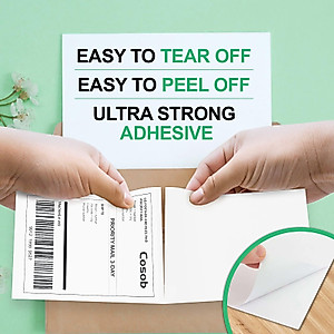 COSOB 4x6 Direct Thermal Shipping Label Fanfold Permanent Adhesive Thermal labels with perforated Line Suitable for thermal printer compatible with Zebra & Rollo printer, 500 labels/Stacks,4stacks