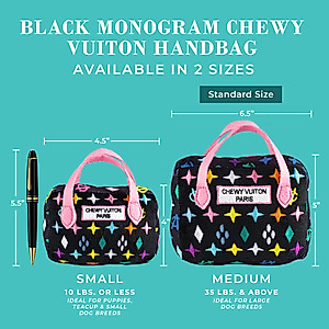 Haute Diggity Dog Black Monogram Chewy Vuiton Handbag, Plush Designer Dog Toys with Interactive Squeaker, Stimulating Pet Enrichment, Machine-Washable & Safe Materials for All Breeds, Size Small