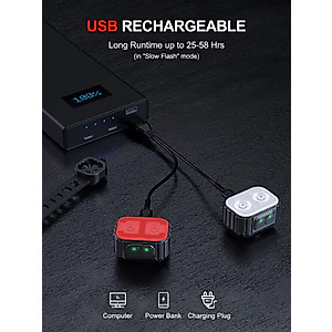 Cuvccn Bike Lights, Rechargeable Bicycle Lights Set Super Bright 8+12 Modes, IPX6 Waterproof Bike Lights for Night Riding/Cycling Safety, Front and Back Taillight Reflectors, 58 Hrs Long Battery Life