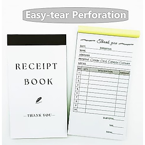 Thank You Receipt Book for Small Businesses 4x7 inches 2-Part Carbonless White Yellow 50 Sets 100 Sheets per Book with Wrap Around Cover Blank Signature Stamp Section (1 Black)