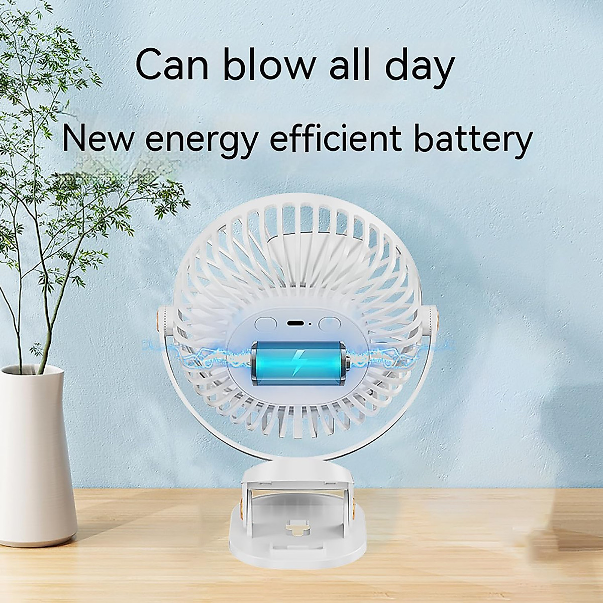 AbuDodo Portable Clip on Fan with LED Light, Digital Display, Quiet, 5-Speed Rechargeable Mini Table Fan, 360° Rotation: Personal Cooling Device for Home, Office, Stroller, Camping, Outdoor - Blue