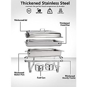 PURECHO Rectangular Chafing Dish Buffet Set, 4 Pack 8 Qt, Stainless Steel Chafer Full Size, Catering Food Warmer with Folding Frame, Ideal for Parties, Wedding, Festival Gathering