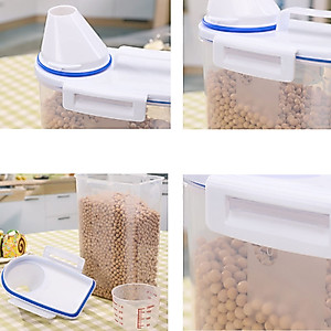 Rice Storage Container 2kg Dry Food Airtight Cereal Container with Measuring Cup Lid, BPA-Free Plastic Transparent Bulk Grain Dispenser Box for Oatmeal, Flour, Nuts