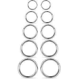 SCERRING 10PCS 16G Stainless Steel Hinged Clicker Segment Septum Nose Lip Ring Hoop Nipple Cartilage Tragus Sleeper Earrings Body Piercing Jewelry 8mm 10mm 12mm 14mm 16mm Silver