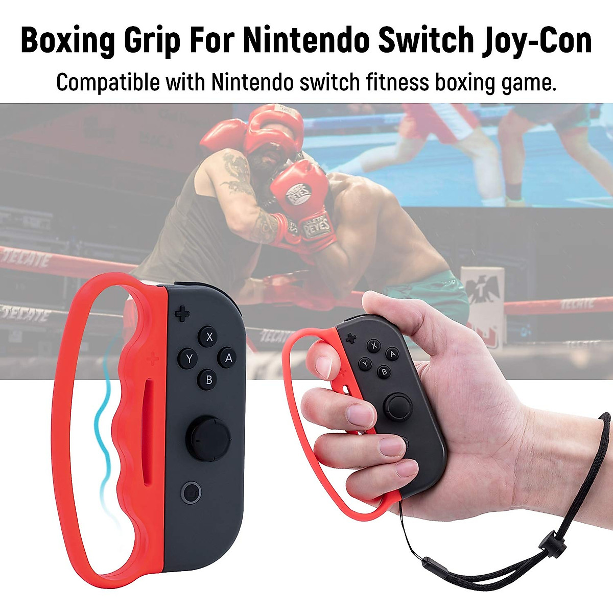 Mcbazel Boxing Grip with Hand Straps for NS Switch/Switch OLED Joy-Con Fitness Boxing Game Blue and Red