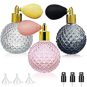 Perfume Atomizer Spray Bottle Set of 3-3.4OZ / 100ml, Glass Decorative Bottle, Class Spray with Air Bulb for Cocktail, Bartender (3 Color)