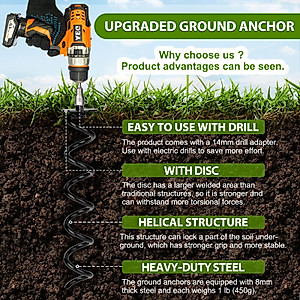 IMMERROT 6 PCS 15.3 Inch Ground Anchors Heavy Duty for High Winds Screw in Earth Anchor Swing Set Spiral Auger Stakes Suitable for Tent Trampoline Tree Garden Fence Sheds Swingset, Easy Use with Drill