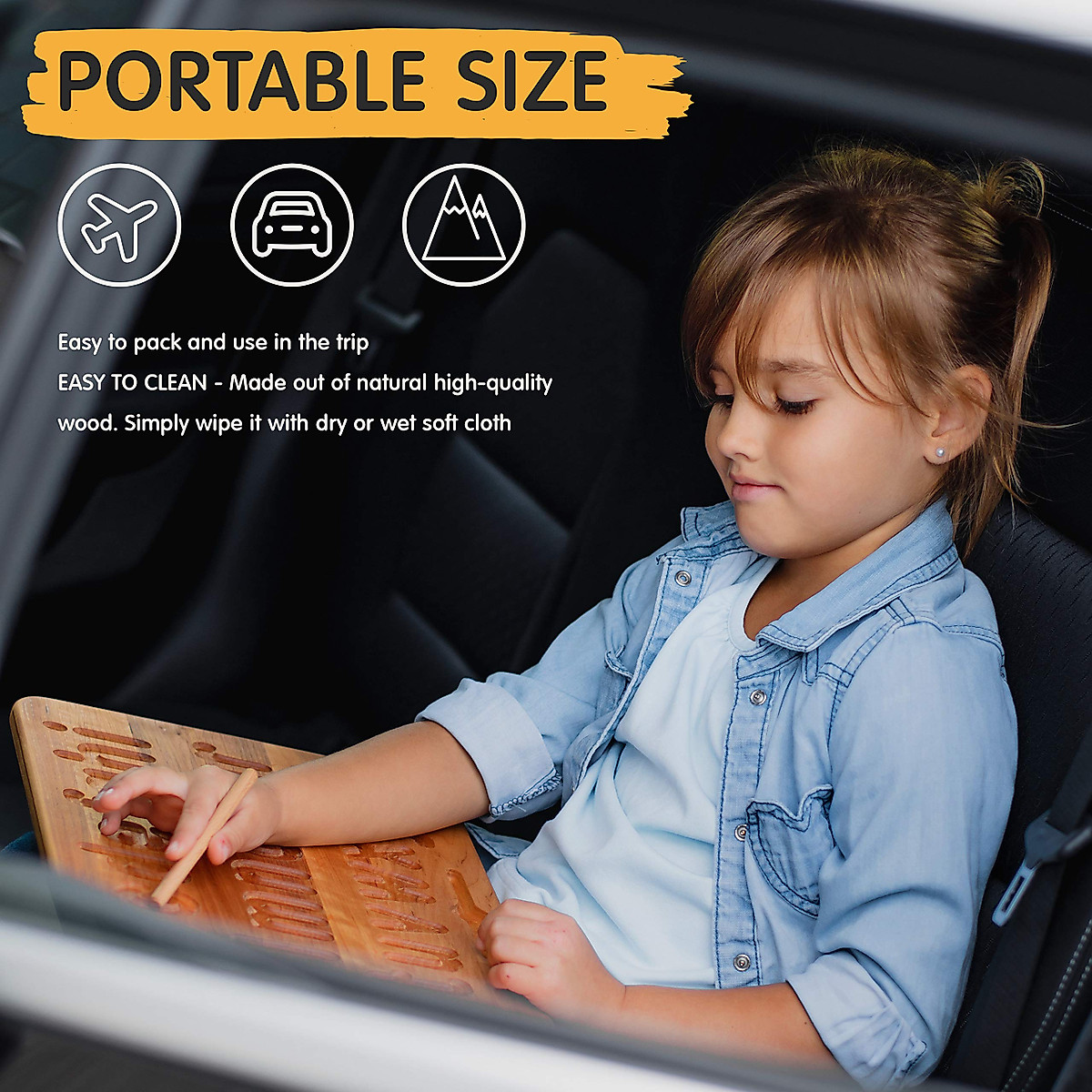 Panda Brothers Wooden Alphabet Tracing Board - Wooden Montessori Toys for 3 4 5 Year Old Kids, Educational Toy for Kids, Reversible Uppercase and Lowercase Letters, Fine Motor Skills Toys, STEM Toys