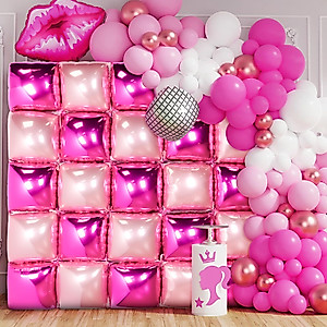Foil Balloons Pink Balloon Wall - Shimmer Foil Balloons Wall Square Pink Balloons Wall Backdrop Pink Balloons for Girls Birthday Baby Shower Wedding Bridal Shower Pink Party Balloon Backdrop