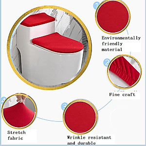 Toilet Tank Lid Cover and Toilet Lid Cover, Bathroom Toilet Lid Seat Cover Set,Toilet Protector Cover，Stretch Washable Spandex Fabric, Fits Most Toilet Tanks & Lids，Hotel and Home，Red (5)
